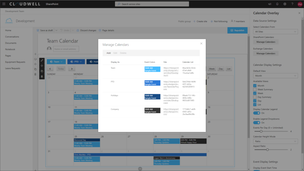 SharePoint Framework (SPFx) Calendar Overlay - Cloudwell